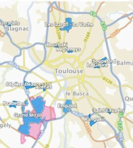 Cartographie des zones ANRU à Toulouse - Axineuf